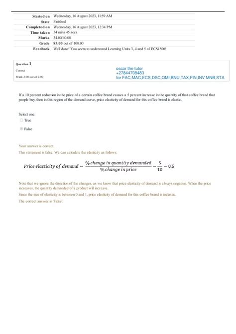 Ecs1500 Assessment 2 Sem 1 0f 2025 Expected Questions And Solutions Ecs1500 Economics 1500