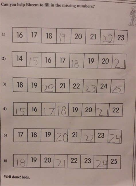 Fill In The Missing Numbers Worksheet