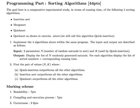 Solved Programming Part Sorting Algorithms 44pts The Goal