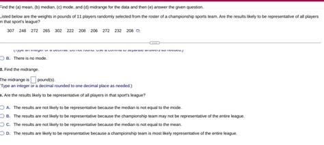 Solved Find The A Mean B Median C Mode And D Chegg