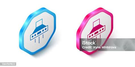 흰색 배경에 격리 된 등색 키친 추출기 팬 아이콘 쿠커 후드 주방 배기 가전 육각 버튼 벡터 3차원 형태에 대한 스톡 벡터 아트 및 기타 이미지 Istock