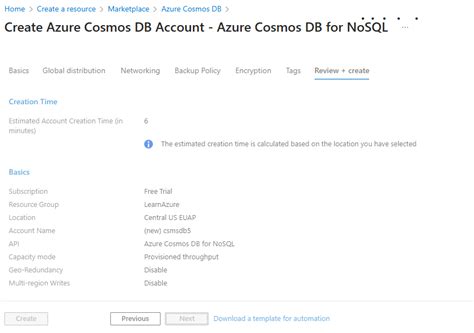 Unable To Create Nosql Cosmos Db For Learning Exercise Microsoft Qanda