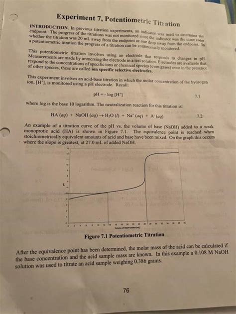 Solved Experiment 7 Potentiometric Titration Report Name Section Unknown 1 Answer