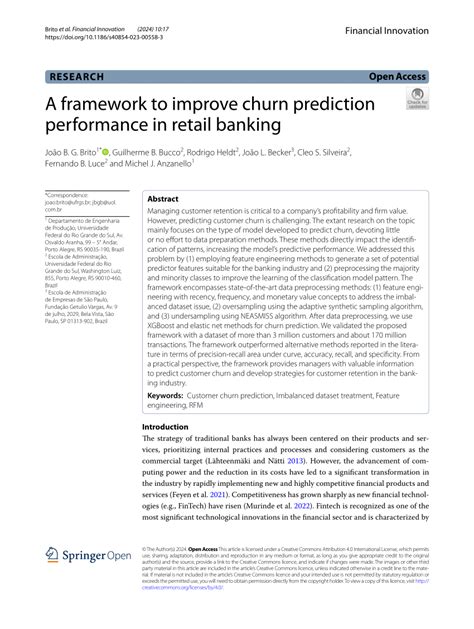 PDF A Framework To Improve Churn Prediction Performance In Retail Banking