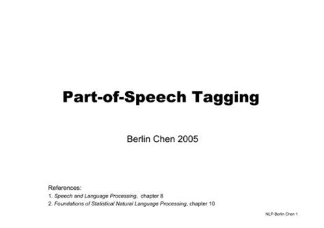 Part Of Speech Tagging And Named Entity Extraction Berlin Chen