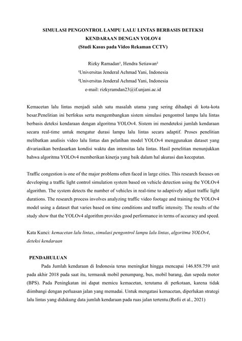 Pdf Simulasi Pengontrol Lampu Lalu Lintas Berbasis Deteksi Kendaraan Dengan Yolov4