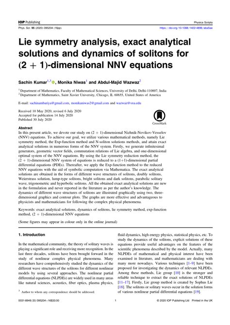 Lie Symmetry Analysis Exact Analytical Solutions And Dynamics Of Solitons For 2 1 Dimensional
