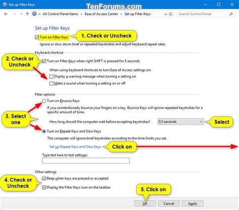 turn on or off filter keys in windows 10 tutorials