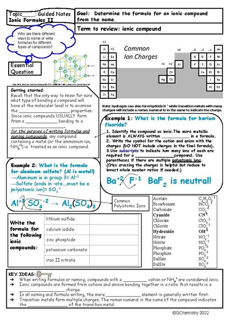 72 Guided Notes Ionic Formulas From Names By Qchemistry Tpt