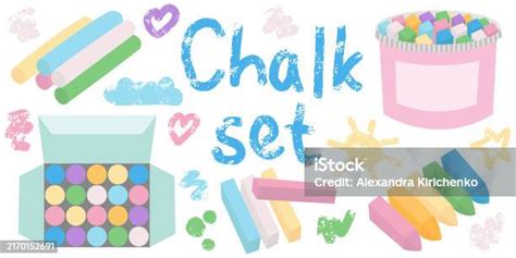 분필 에서 상자 와 분필 도표 벡터 세트 분필과 분필 크레용 플랫 세트 개체 그룹에 대한 스톡 벡터 아트 및 기타 이미지 개체 그룹 교육 구름 Istock