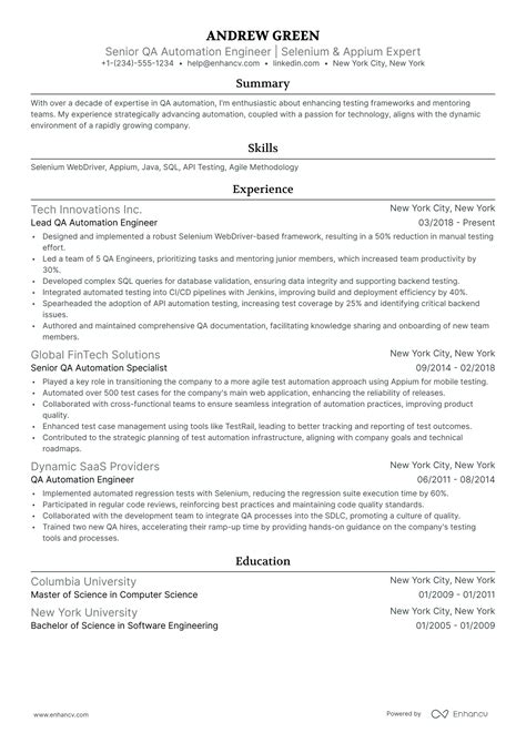 10 QA Automation Resume Examples With 10 10 Score In 2025