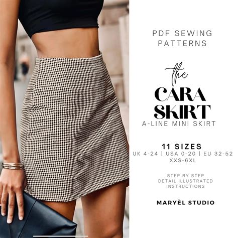 A Line Mini Skirt Pdf Sewing Pattern Easy Women Summer Skirt Beginner Sewing Pattern Us 0 20