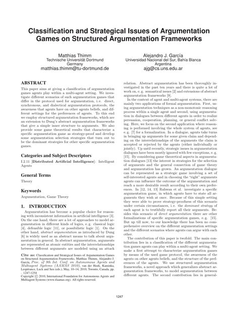 Pdf Classification And Strategical Issues Of Argumentation Games On