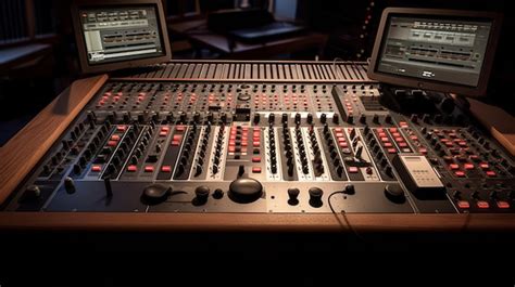 Premium AI Image Top View Od Adjusters And Red Buttons Of A Mixing Console It Is Used For