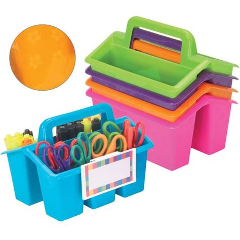 Four Compartment Caddies With Universal Label Holders 5 Pack Neon Color Coded Tables Four Compartment Caddies With Universal Label Holders 5 Pack Neon Color Coded Tables