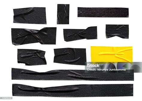 노란색 검정색 스카치 테이프 클리핑 경로가있는 흰색 배경에 격리 된 스티커 테이프를 설정합니다 비즈니스 서류 배너 제품을 사용할 수 있습니다 0명에 대한 스톡 사진 및 기타