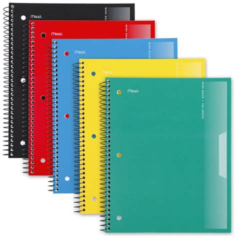 Mead® Spiral Notebook 1 Subject Wide Ruled Plastic Cover 8 X 10 1 2 5 Pack Wide Ruled