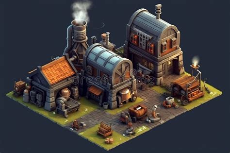 Isometric Factory For Game Asset Generative Ai Stock Illustration Illustration Of Concept
