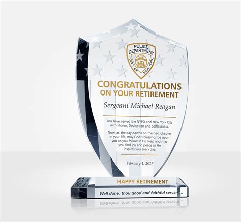 Shield Police Retirement Plaque Diy Awards