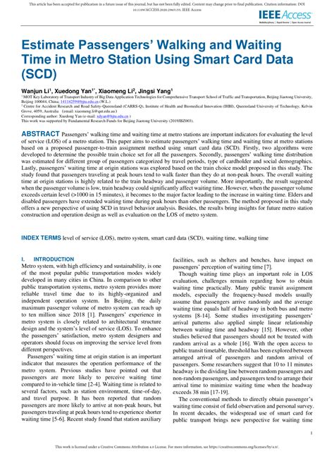 Pdf Estimate Passengers Walking And Waiting Time In Metro Station Using Smart Card Data Scd