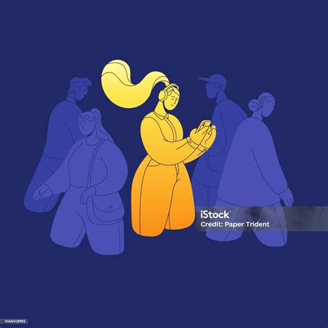 헤드폰을 끼고 음악을 듣는 행복한 소녀 긍정적 인 좋은 분위기에서 뛰어난 낙관적 인 여성 군중 사이에서 눈에 띄는 행복 낙관