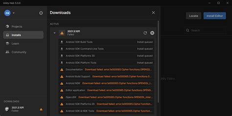 Unity Hub 330 Download Failed Error1e000065cipher Unity Engine