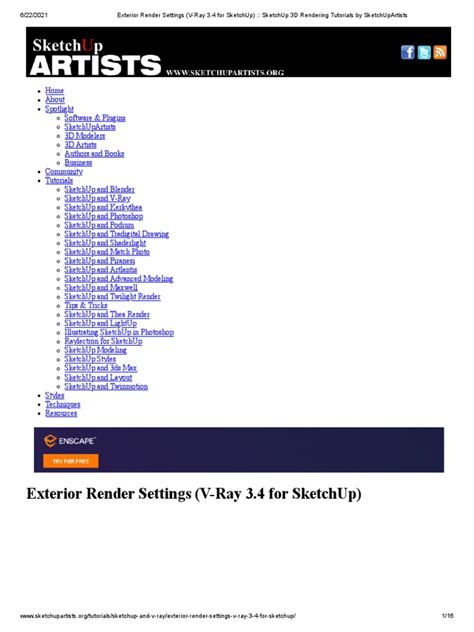 Exterior Render Settings V Ray 3 4 For Sketchup Sketchup 3d Rendering Tutorials By
