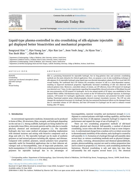 Pdf Liquid Type Plasma Controlled In Situ Crosslinking Of Silk