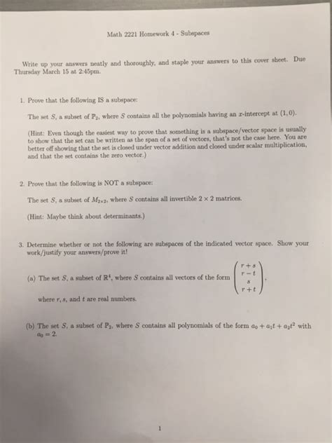 Solved Math 2221 Homework 4 Subspaces Write Up Your Answers