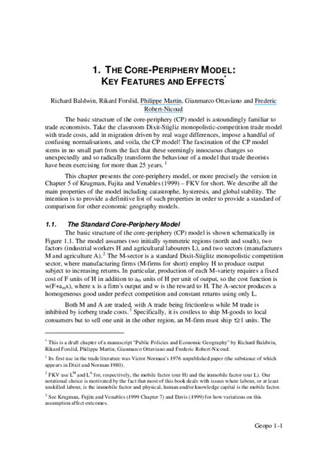 Pdf The Core Periphery Model Key Features And Effects