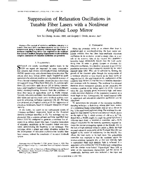 Pdf Suppression Of Relaxation Oscillations In Tunable Fiber Lasers With A Nonlinear Amplified