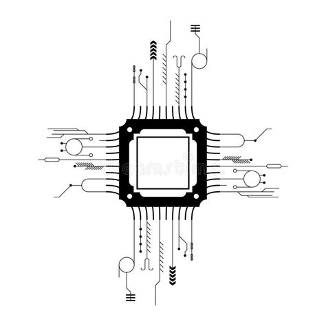 Abstract Black Simple Line Cpu Computer Technology Doodle Outline Vector Design Sketch
