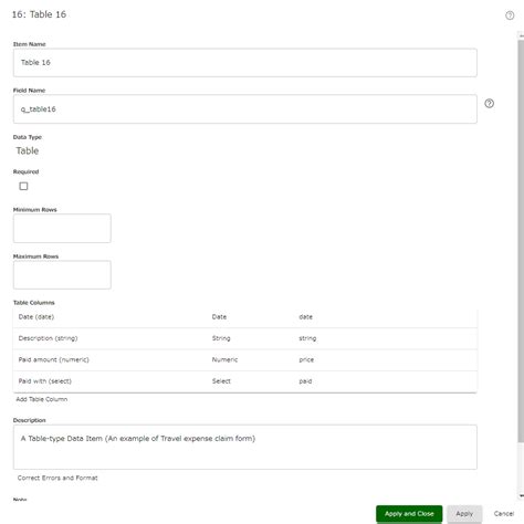 table type questetra support