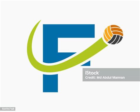 움직이는 배구 공 아이콘이 있는 문자 F 배구 개념입니다 배구 스포츠 유형 템플릿 Championship에 대한 스톡 벡터 아트 및 기타 이미지 Championship