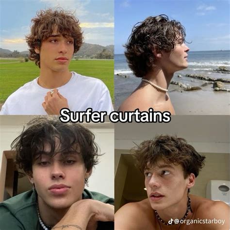 Mens Surfer Curtains Middle Part Haircut Hairstyle Wavy Hair For