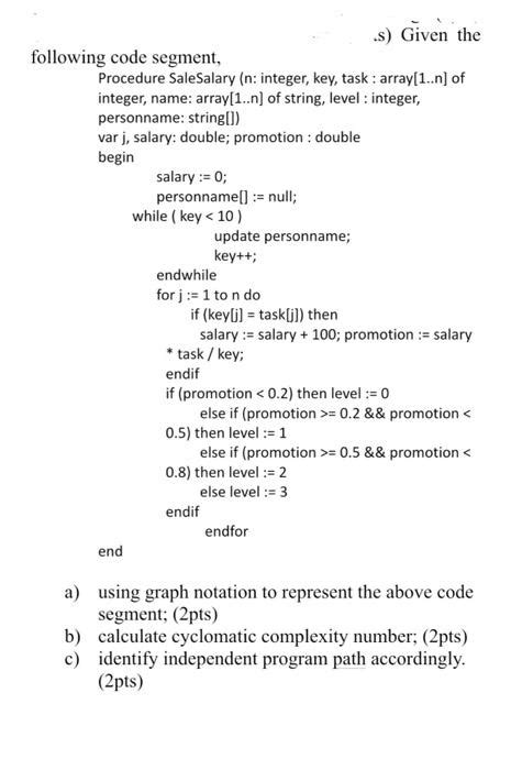 Solved S Given The Following Code Segment Procedure Sale