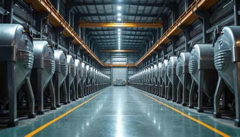 Factory Floor With Industrial Stainless Steel Fermentation Tanks