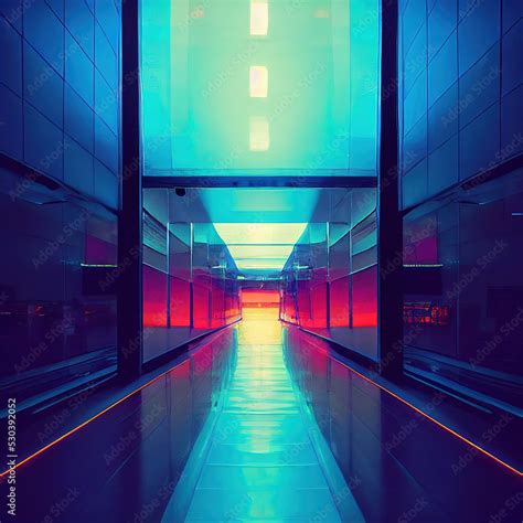 Colorful Night City Buildings Interior Fantasy Backdrop Concept Art Realistic Illustration