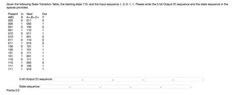 Solved Given The Following State Transition Table The