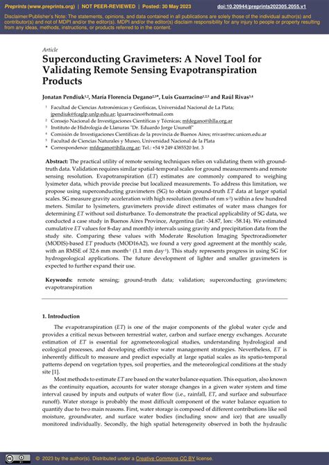Pdf Superconducting Gravimeters A Novel Tool For Validating Remote Sensing Evapotranspiration