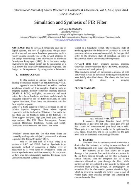 pdf simulation and synthesis of fir filter