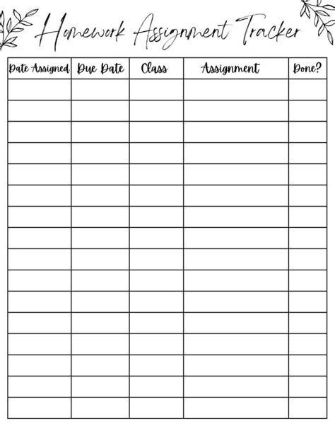 Printable Assignment Tracker Design Free Download And Print For You