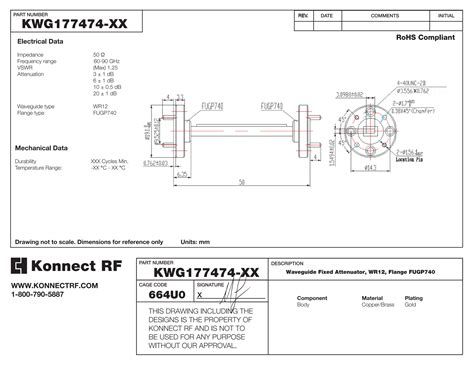 Waveguide Fixed Attenuator Wr12 Flange Fugp740 60 90 Ghz Vswr 1 25 6 Db Konnectrf