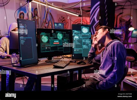 Unhappy Hacker Failing To Pass Server Security System Illegally Young