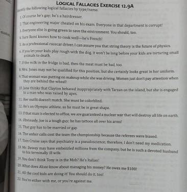 LOGICAL FALLACIES EXERCISE A The Billinwing Chegg