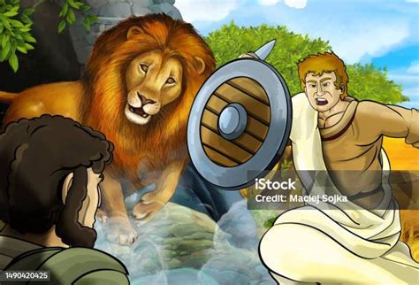 그리스 어 또는 로마 전사 또는 철학자 와 만화 장면 싸우는 Nemean 사자 고대의에 대한 스톡 벡터 아트 및 기타 이미지 고대의 귀여운 그리스 Istock