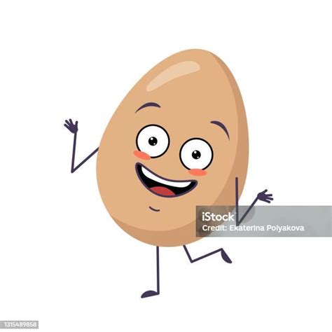 귀여운 달걀 캐릭터는 감정 춤 얼굴 팔과 다리와 쾌활 행복한 부활절 장식 재미 또는 미소 음식 영웅 가공의 인물에 대한 스톡