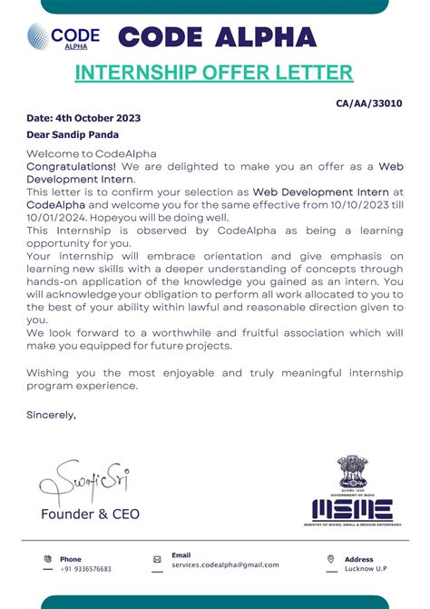 Sandip Panda On Linkedin 4th Internship 3 Months Codealpha Offer