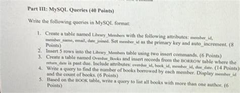 Solved Part Iii Mysql Queries 40 ﻿pointswrite The