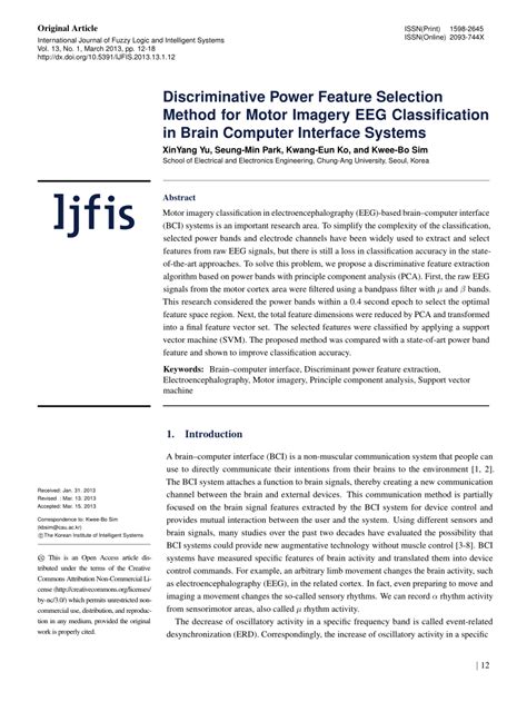 Pdf Discriminative Power Feature Selection Method For Motor Imagery